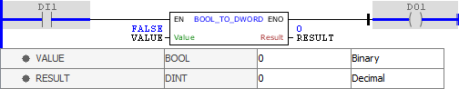 Equipo (Dispositivos) > LDW900 > Ladder > Conversion > DWORD > BOOL_TO_DWORD